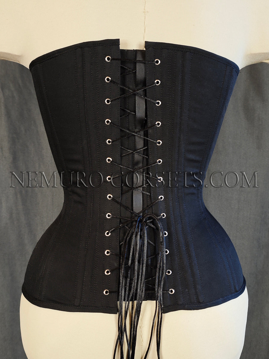 Aphrodite black cotton overbust corset A-B cup size M – Nemuro Corsets
